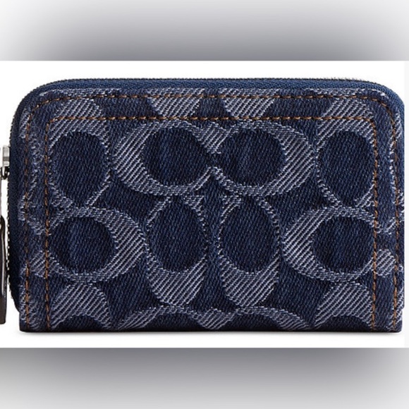 Coach | Accessories | Coach Signature Blue Denim Card Case Wallet ...